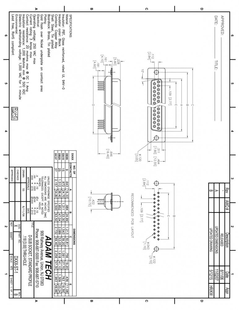 ADAM TECH DC37-ST-1 technical drawing