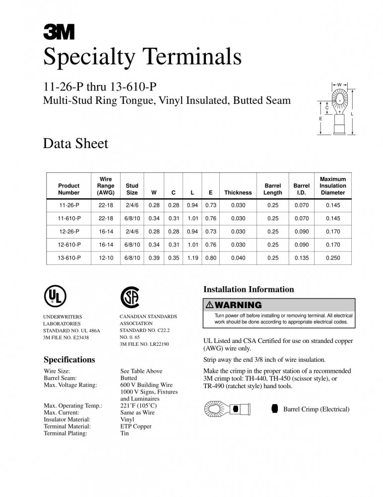 3M 12-26-P specialty terminals technical document page 1