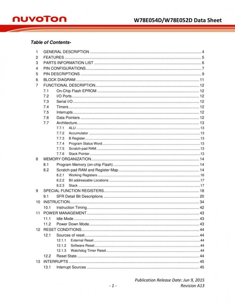 NUVOTON datasheet page 1