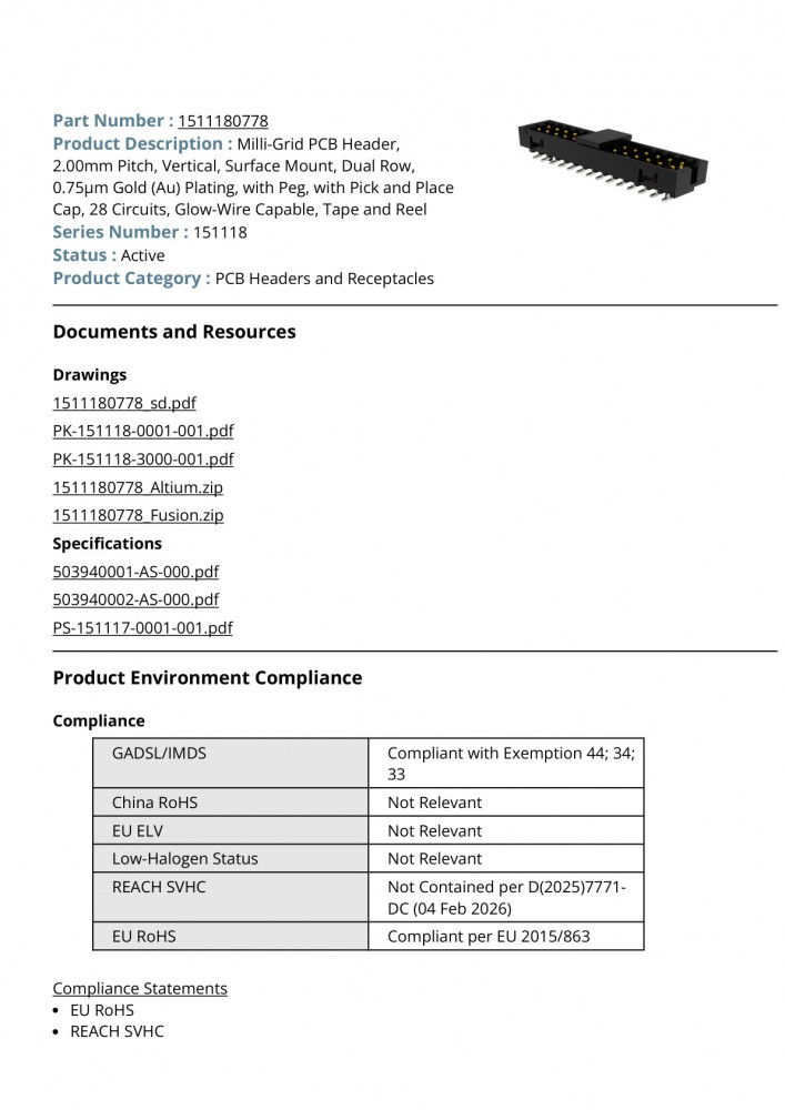 Molex Milli-Grid product specification page 1