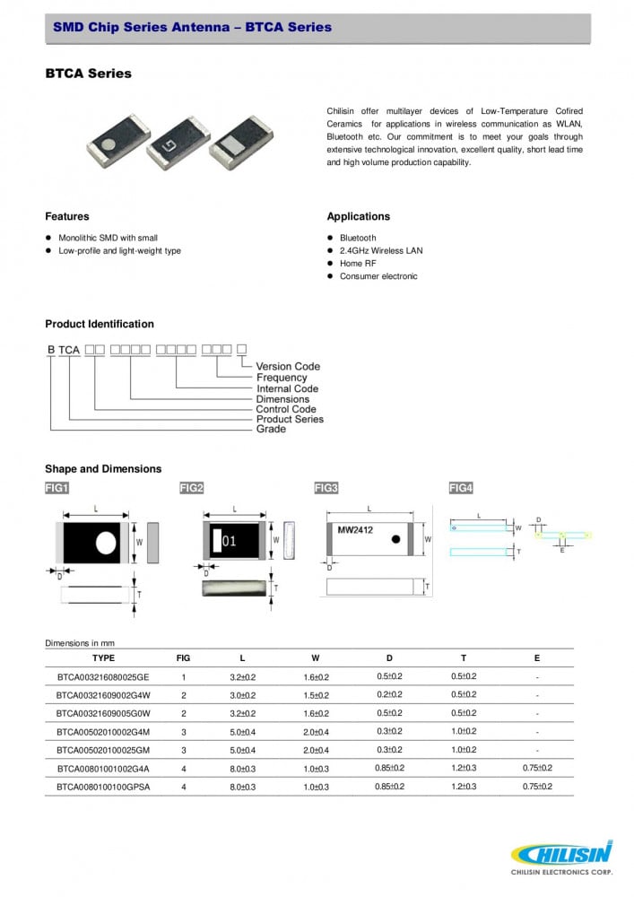 Chilisin BTCA series document page 1