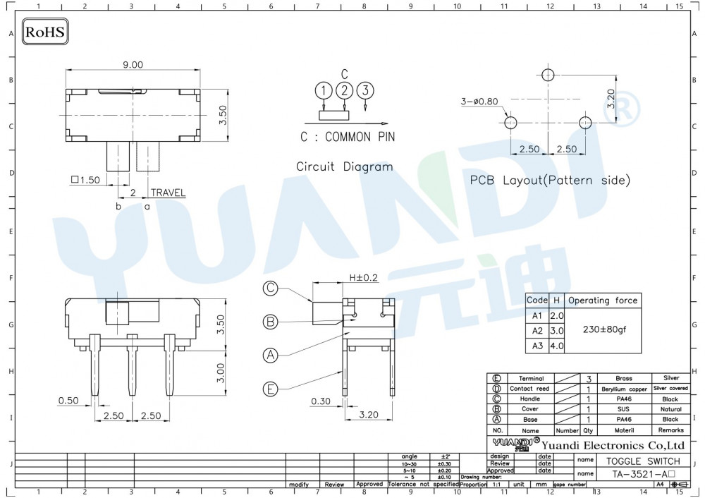 Yuandi TA-3521-A1 technical drawing page