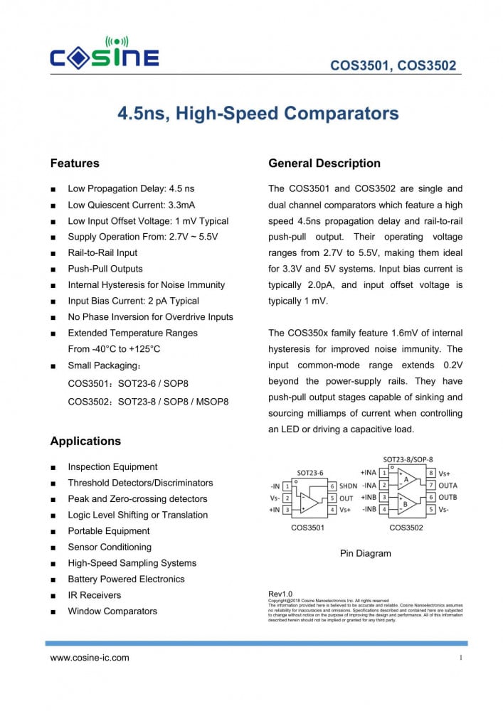 COS3502SR datasheet page 1