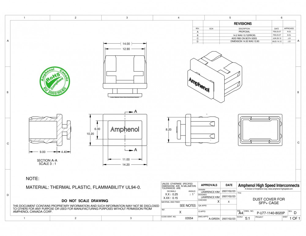 Amphenol U77-1140-8020P technical drawing preview