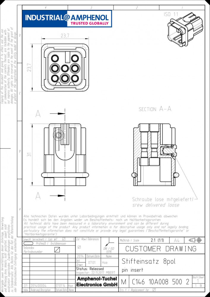 Amphenol C14610A0085002 customer drawing page