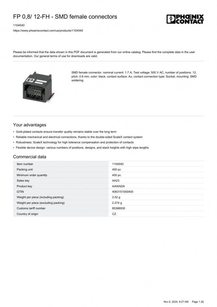 Phoenix Contact 1104540 datasheet page 1