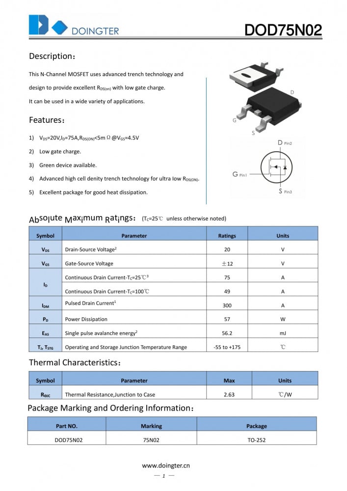 DOD75N02 datasheet page 1
