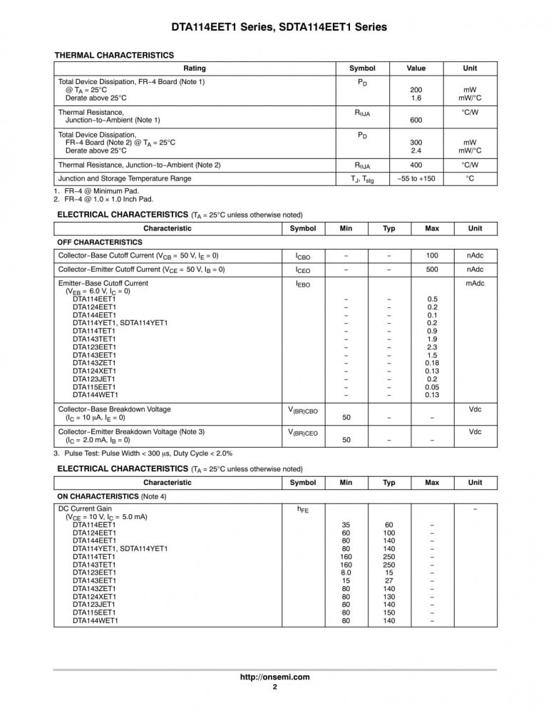 DTA114EET1 datasheet page 2