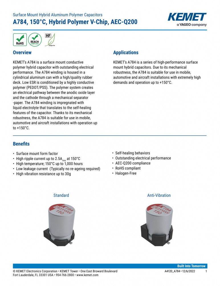 KEMET A784 datasheet page 1