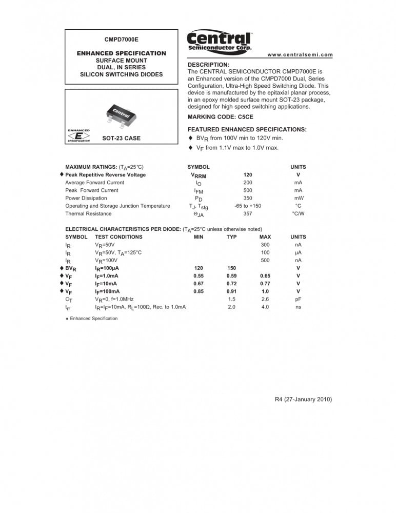 CMPD7000E TR PBFREE datasheet page 1