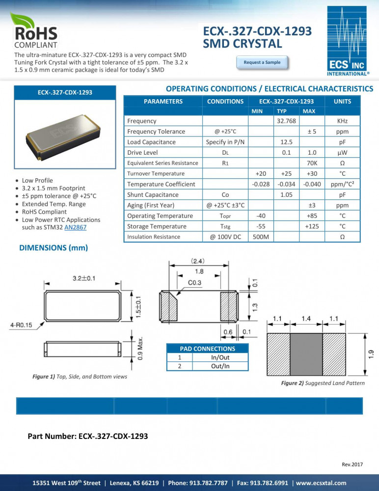 ECS ECX-.327-CDX-1293 technical document page 1