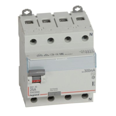 RCD DX³-ID - 4P 400V~ neutral right-hand side - 25A RCCB - 300mA AC type - DIN rail IP20 4-module width for sale
