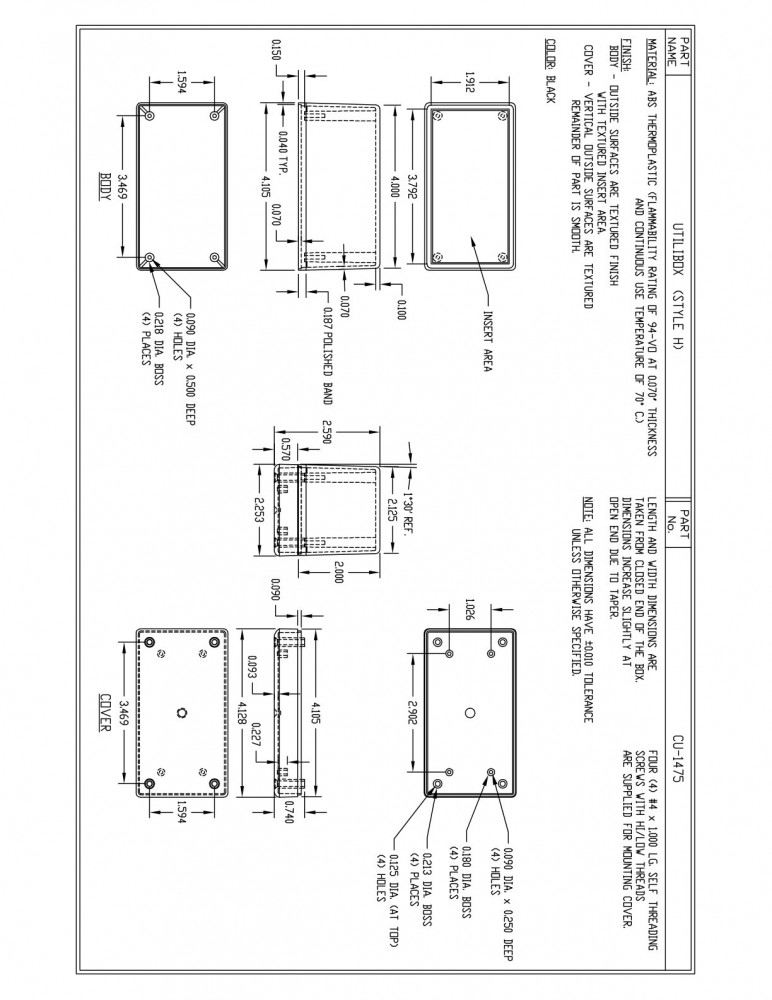 CU-1475 product drawing and mechanical notes