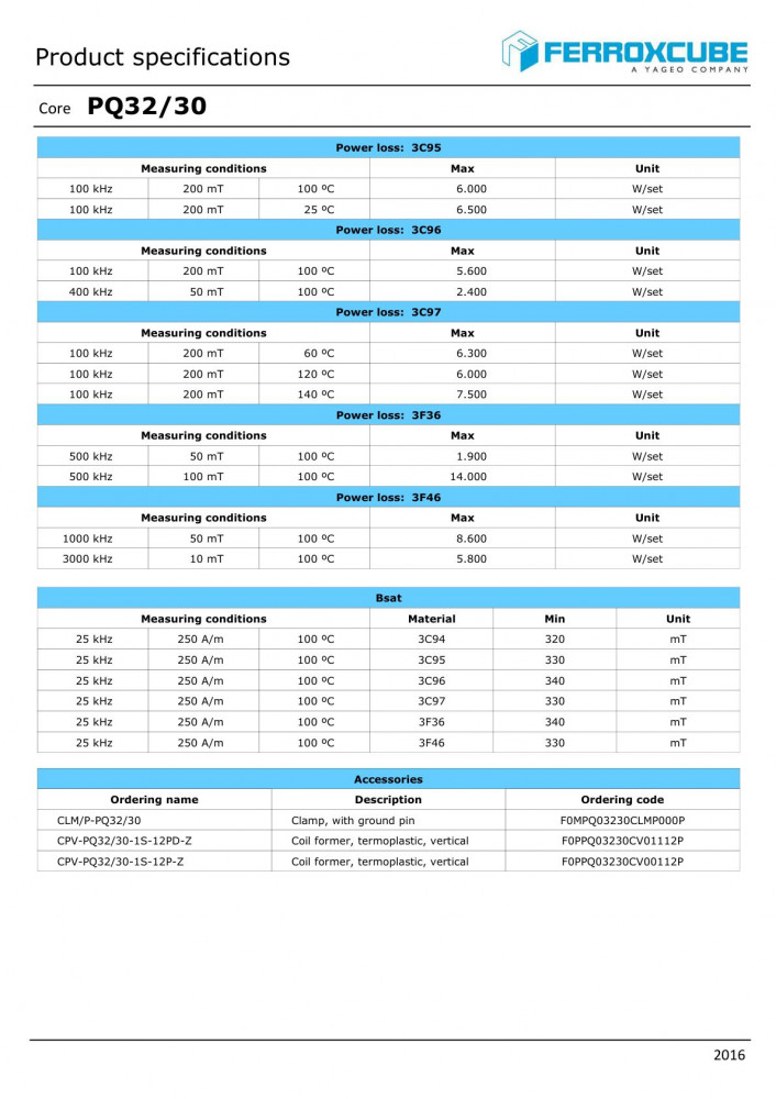 PQ32/30 ferrite core technical document page 2
