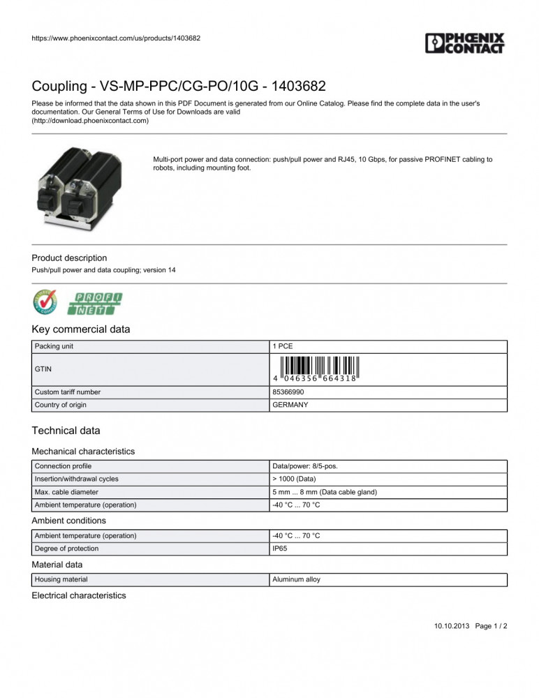 Phoenix Contact 1403682 product data sheet visual