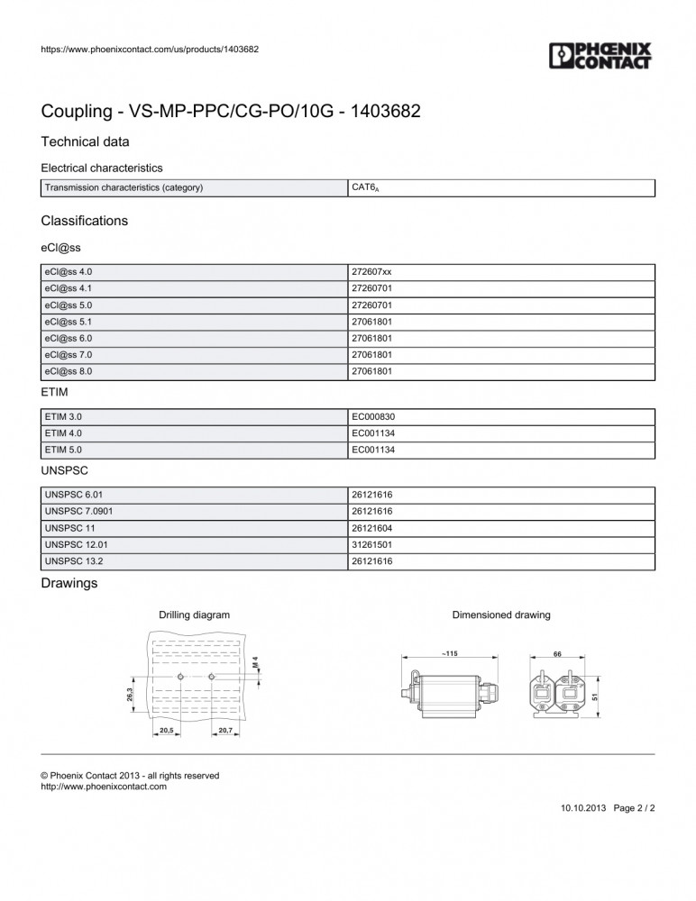 Phoenix Contact 1403682 drilling and dimension drawing
