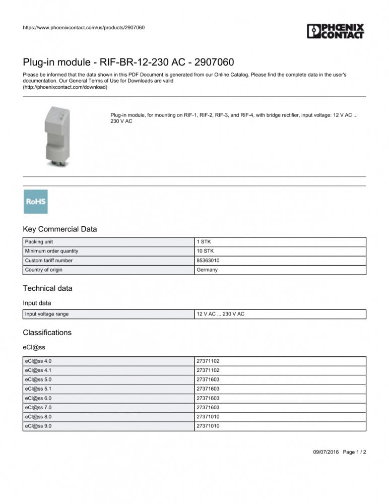 Phoenix Contact 2907060 product document page 1