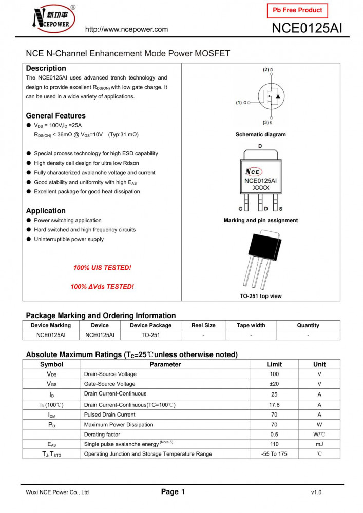 NCE0125AI datasheet page 1