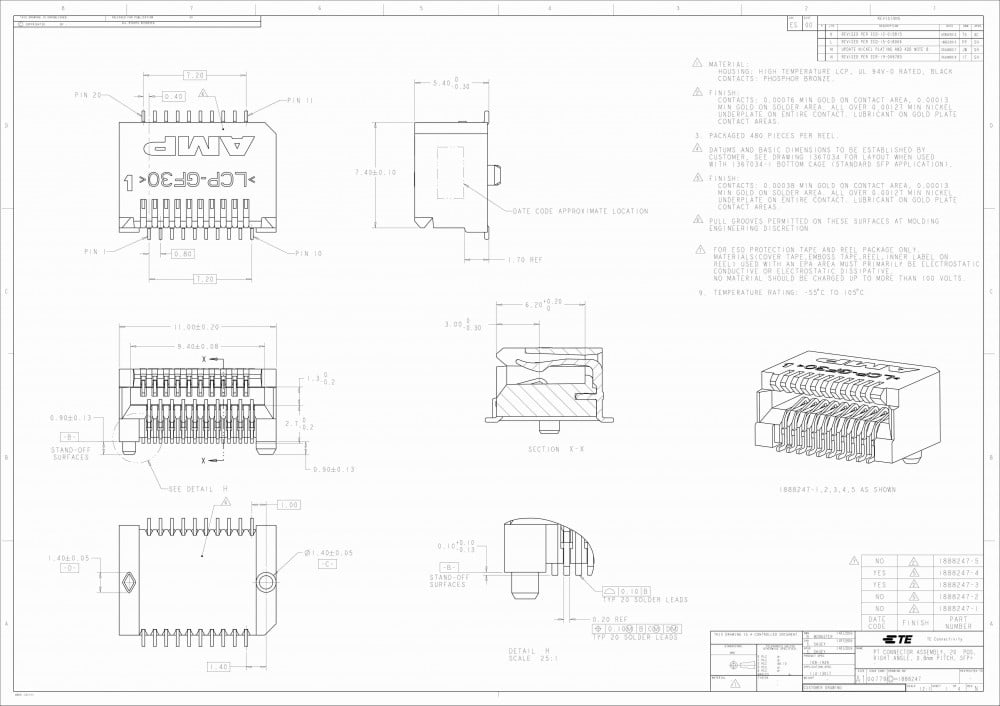 TE Connectivity connector drawing page 1