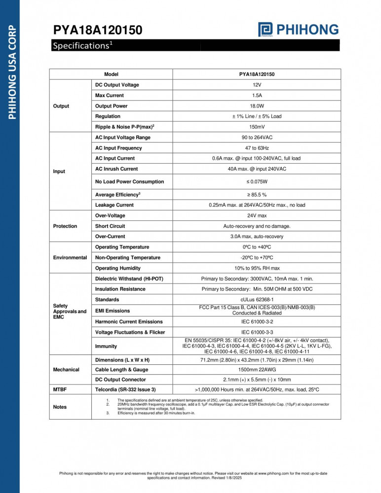 PYA18A120150 technical document page 2