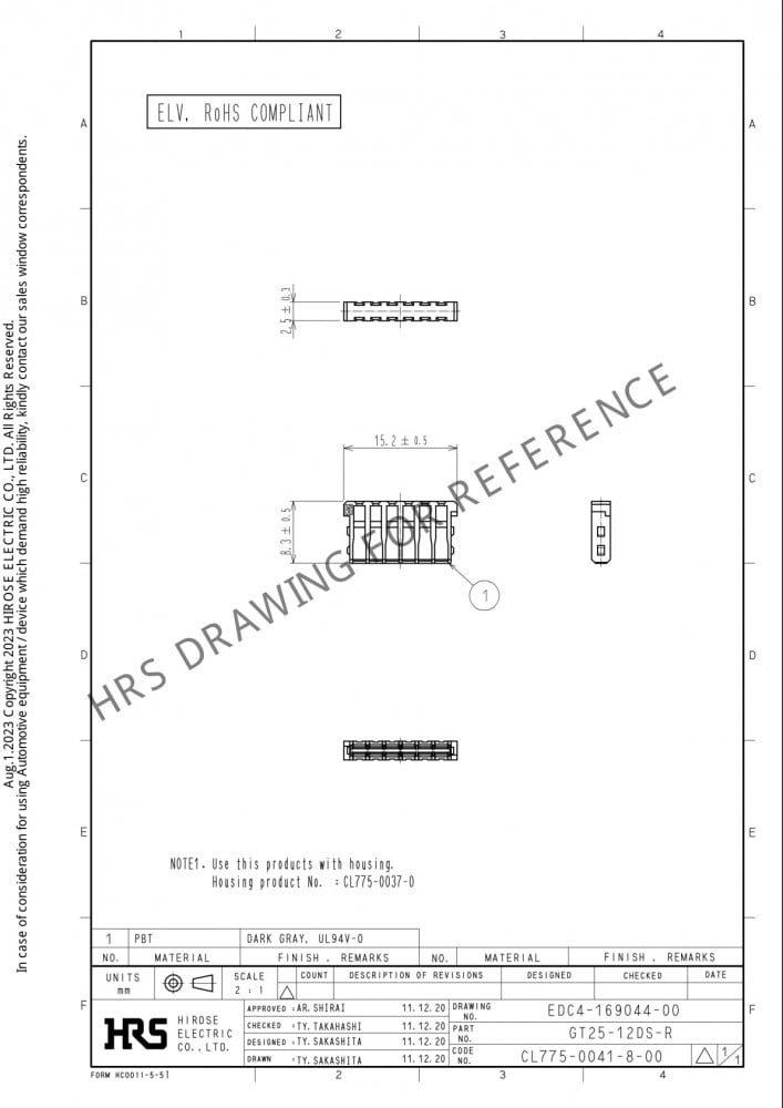 HRS GT25-12DS-R technical document preview