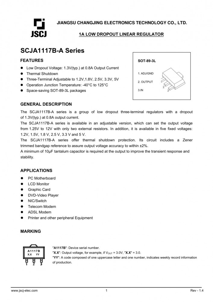 SCJA1117B-5.0-A datasheet page 1