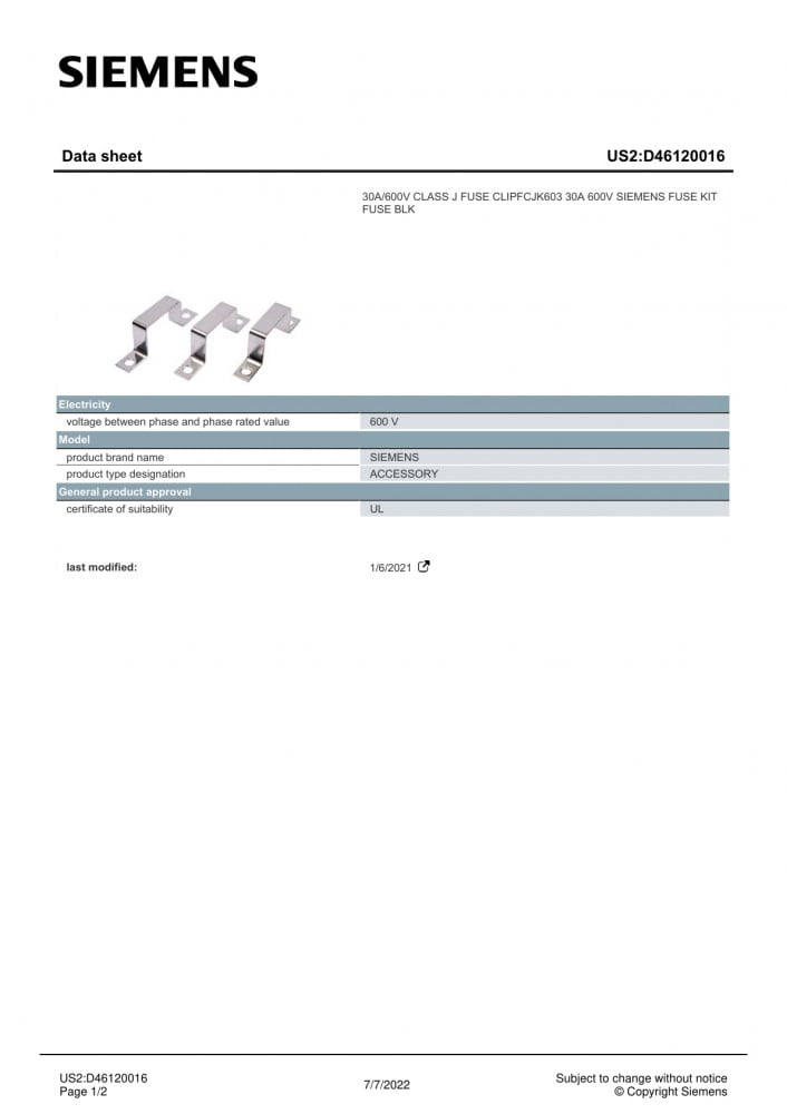 SIEMENS D46120016 document page 1