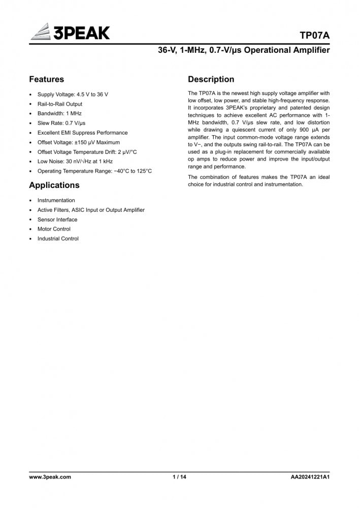 TP07A-SR datasheet page 1