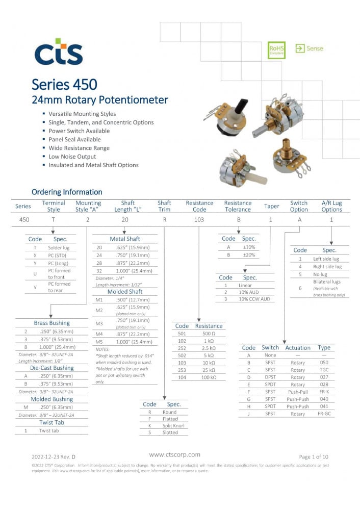 CTS Series 450 datasheet page 1