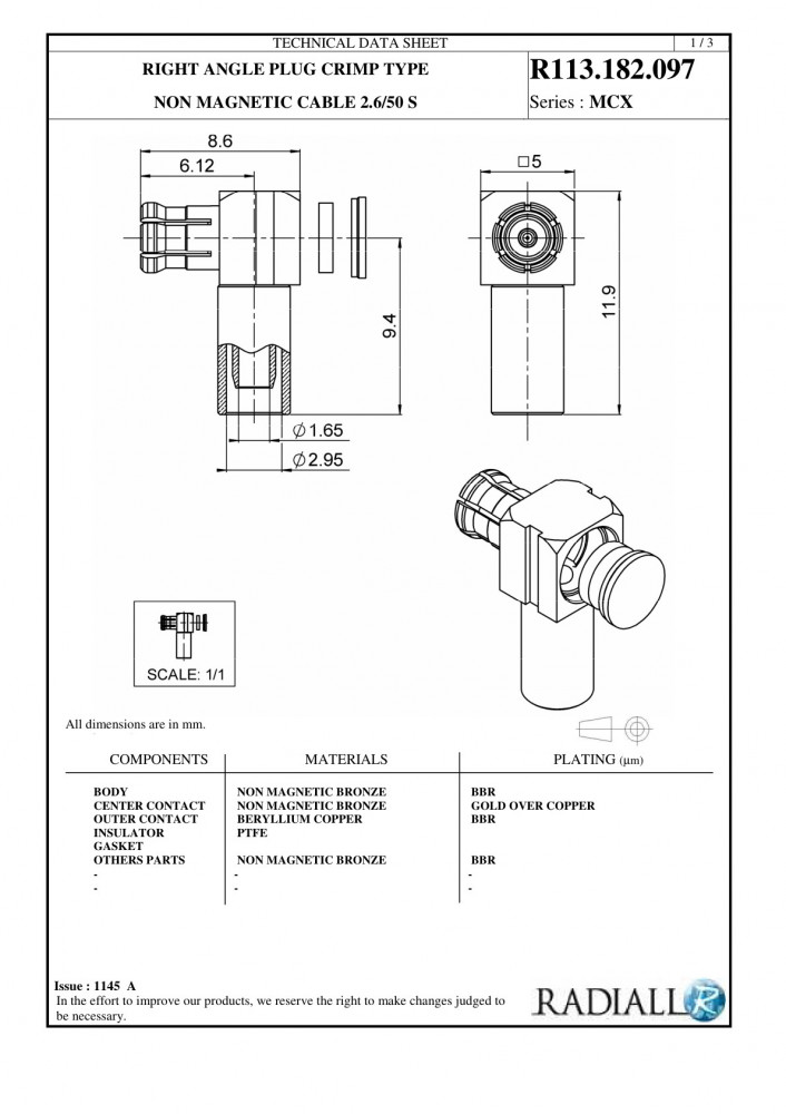 Radiall R113.182.097 technical document page 1