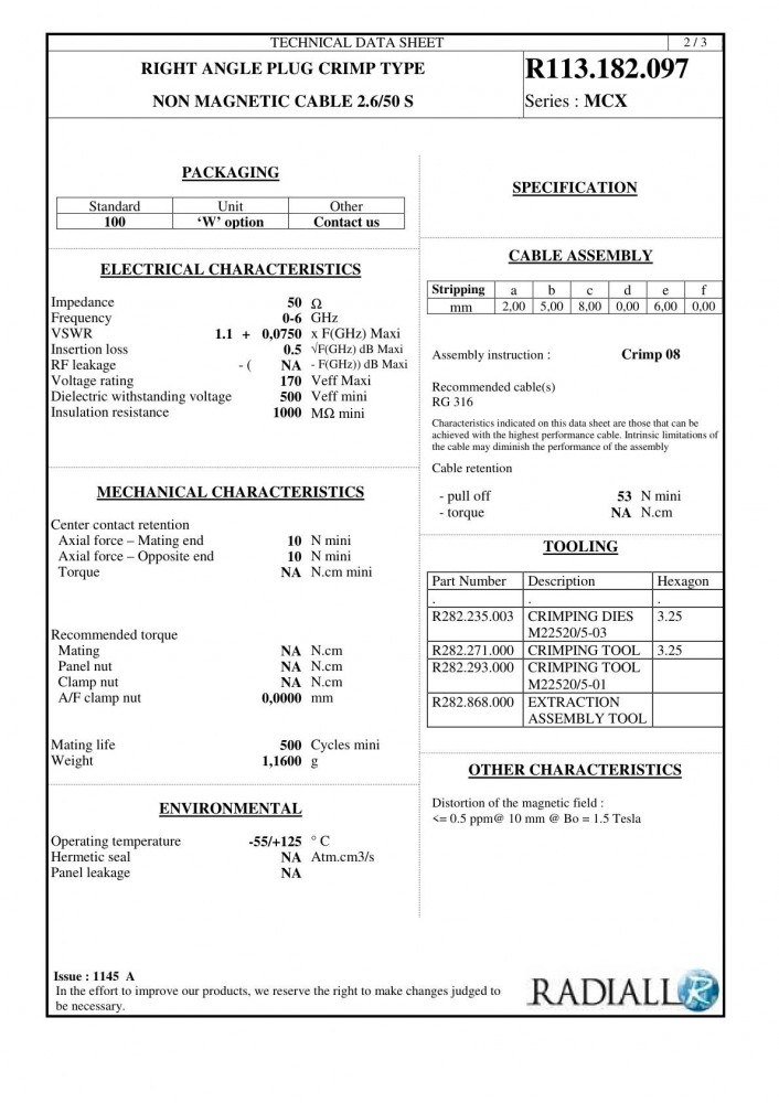 Radiall R113.182.097 technical document page 2