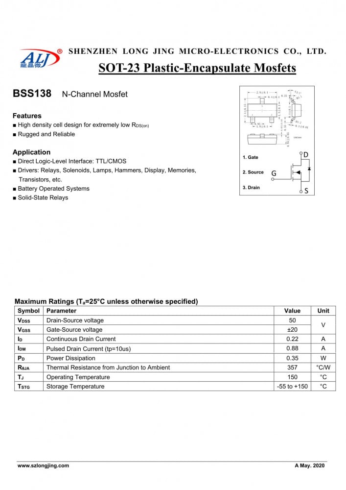 ALJ BSS138 datasheet page 1