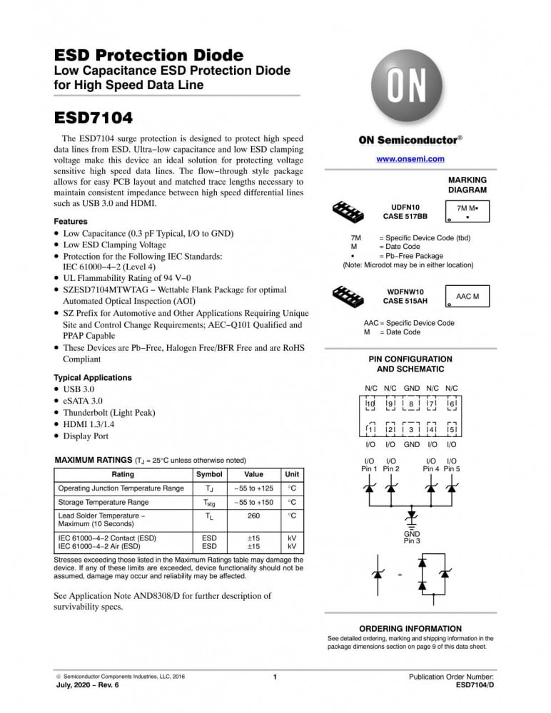 SZESD7104MUTAG technical document page 1