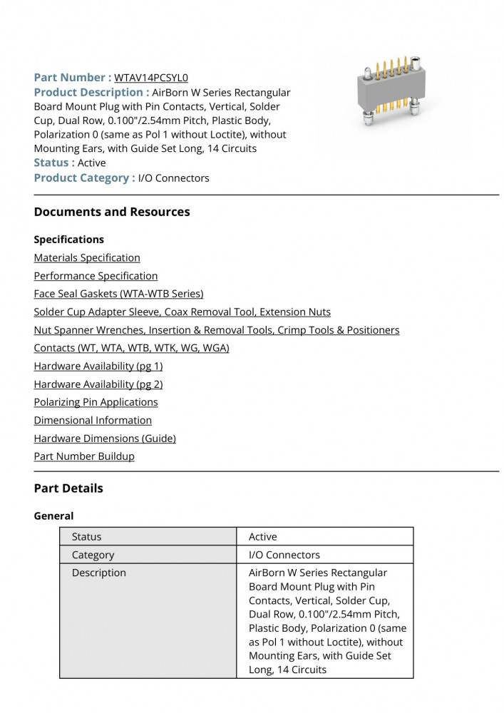 WTAV14PCSYL0 technical document page 1