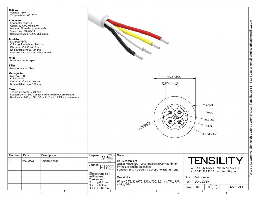 Tensility International 30-02797 cable product drawing