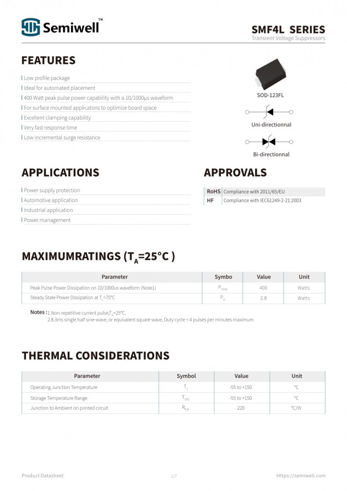 Semiwell SMF4L36A datasheet page 1