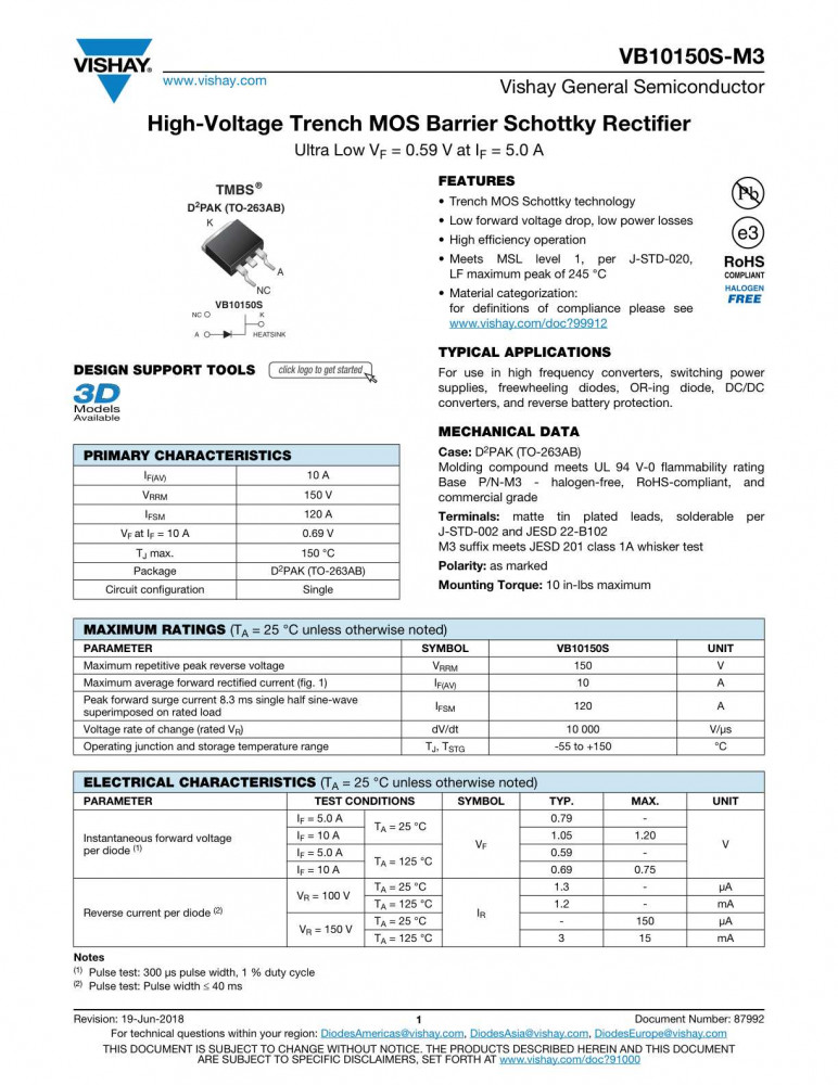 VB10150S-M3 datasheet page 1