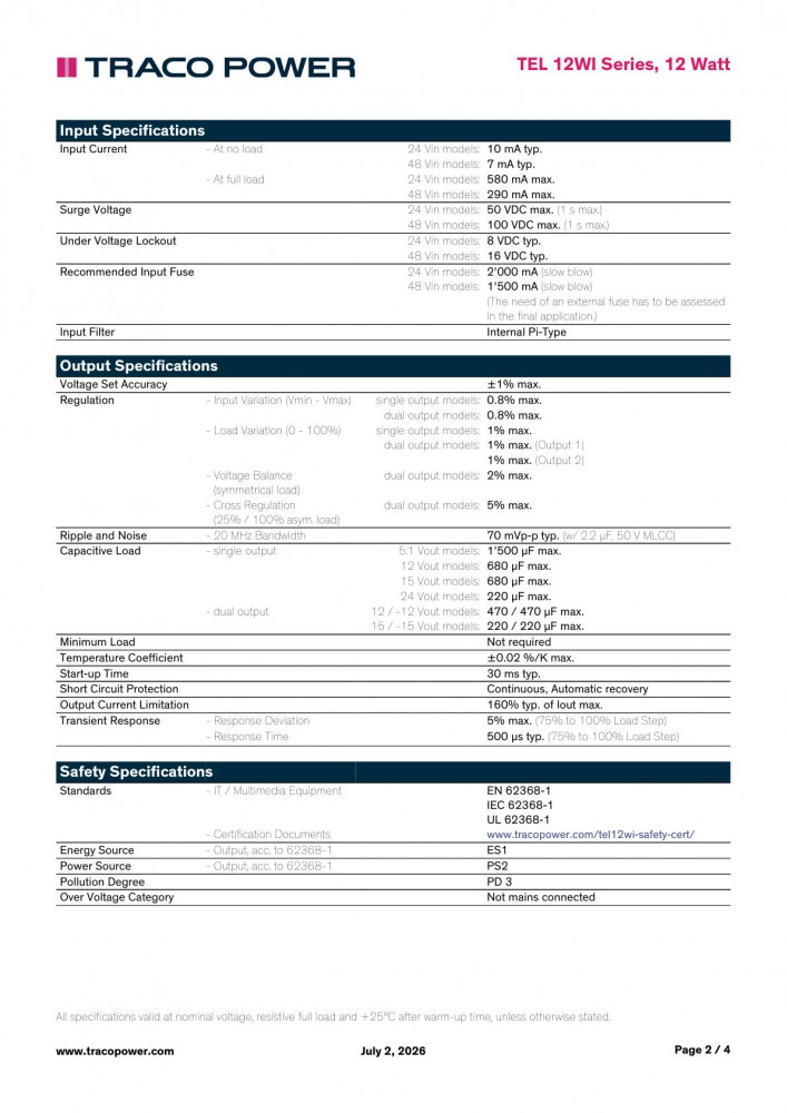 TEL 12WI datasheet page 2
