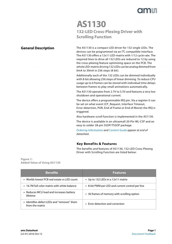 AS1130 datasheet page 1