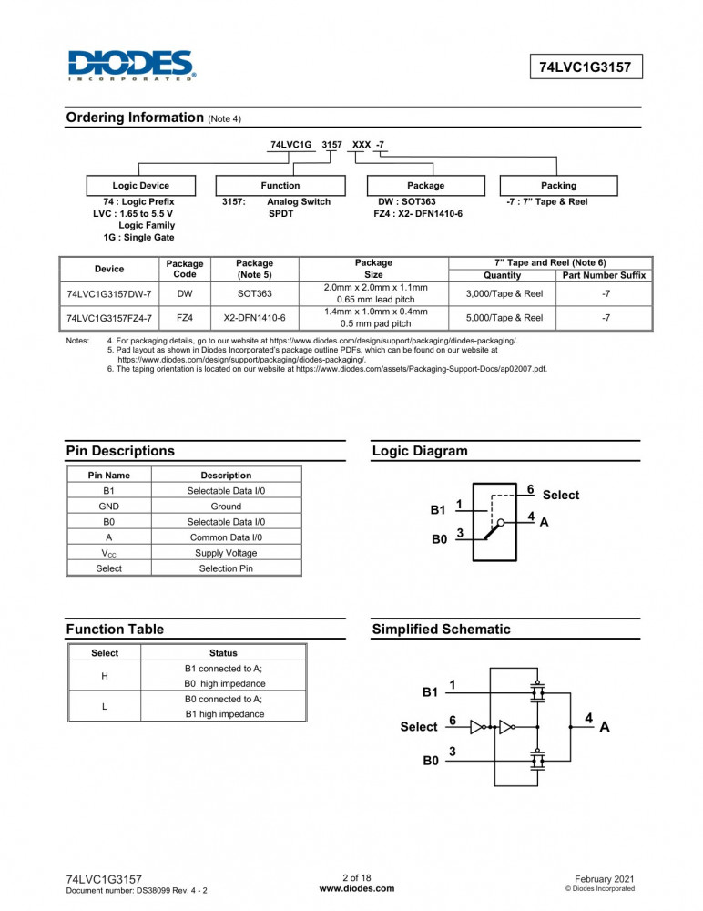 74LVC1G3157FZ4-7 datasheet page 2