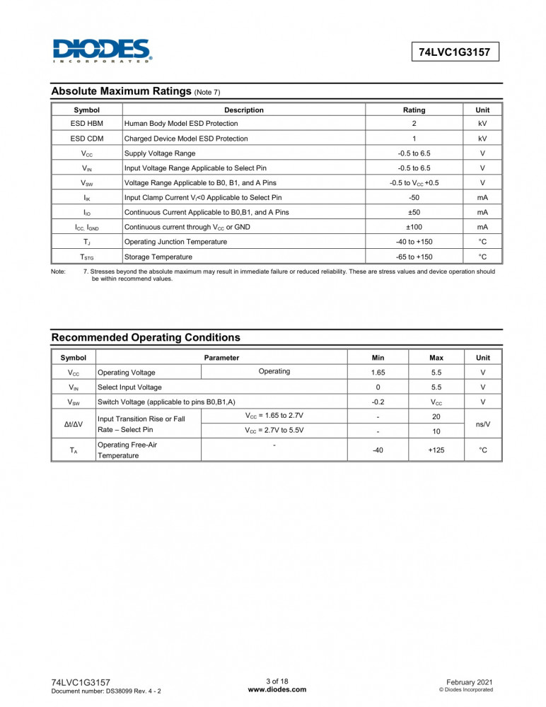 74LVC1G3157FZ4-7 datasheet page 3