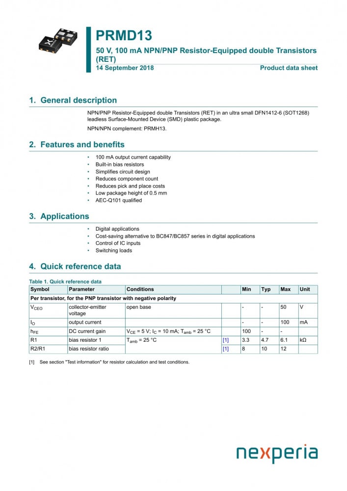 PRMD13Z datasheet page 1