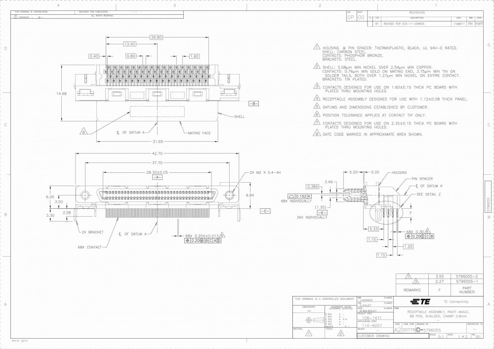 TE Connectivity 5796055-1 drawing page 1
