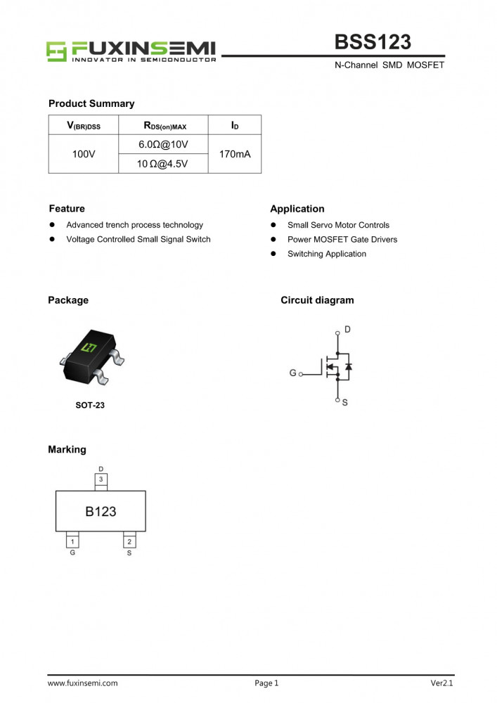 BSS123 technical document page 1