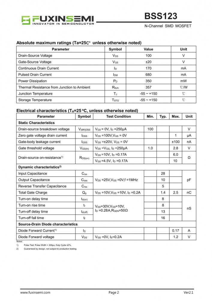 BSS123 technical document page 2