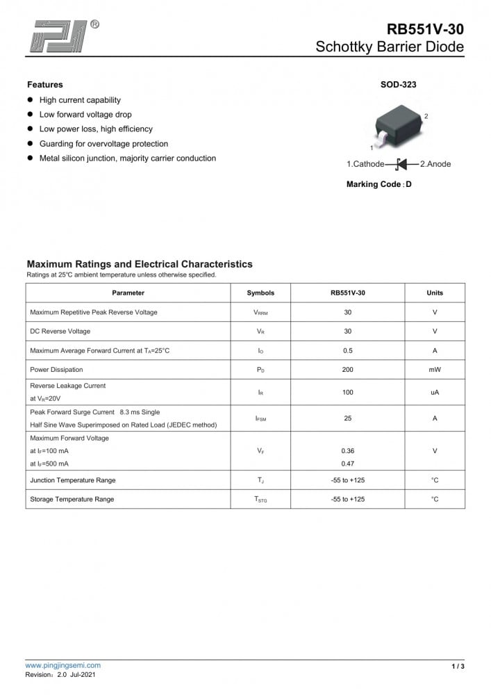 RB551V-30 datasheet page 1