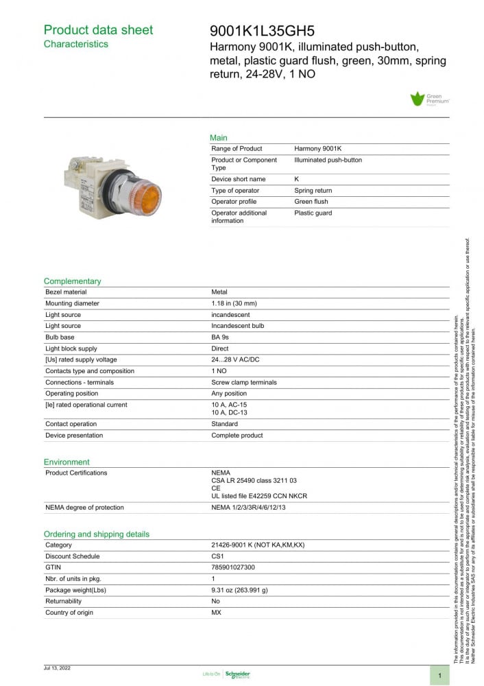 9001K1L35GH5 technical document page 1