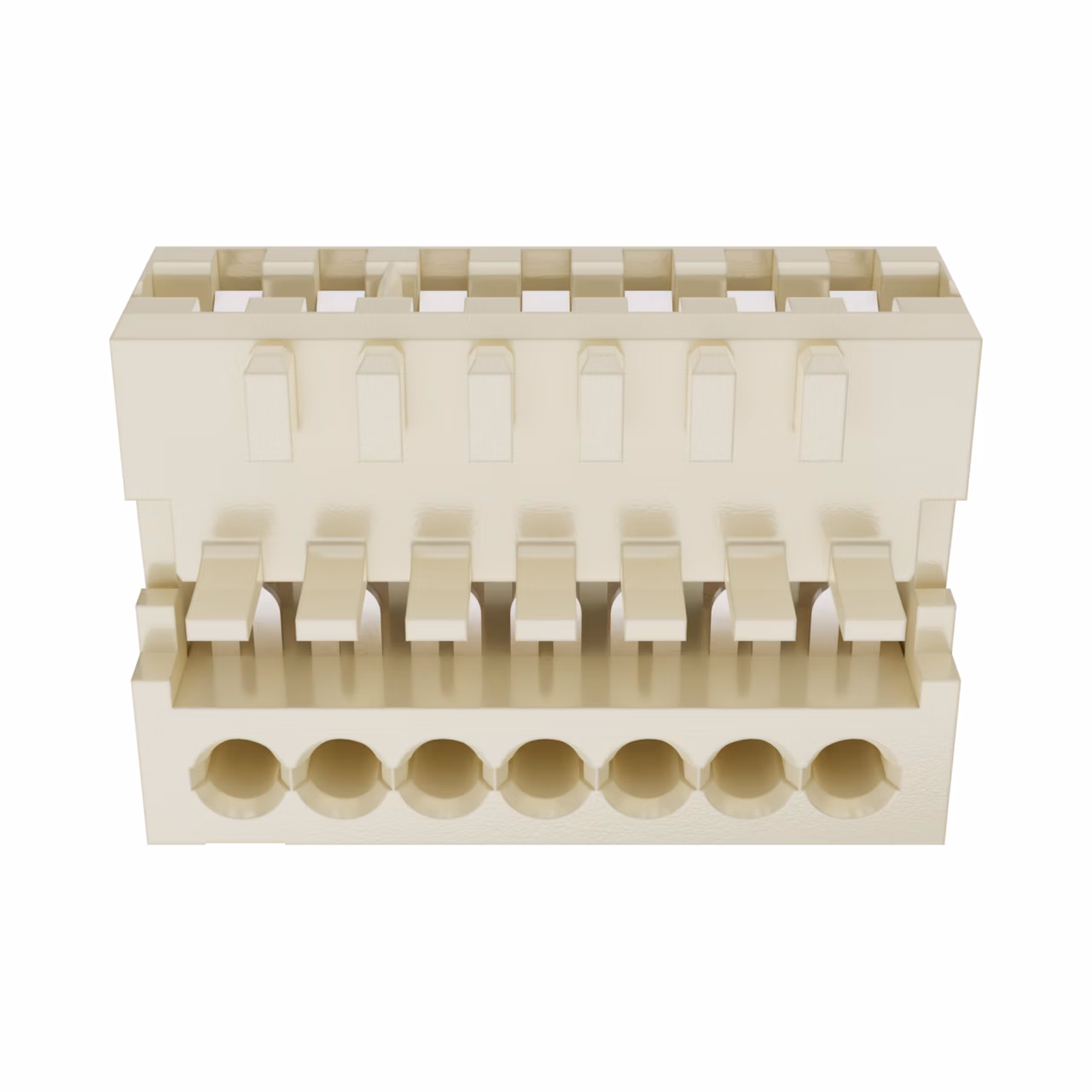Appli-Mate RAST 2.5 Connector, 2.50mm Pitch, Female, 7 Circuits, Positions A and H Removed, Polarizing Rib Between 2/3, Locking Pips, Slotted Endwalls, Tin Plating for sale