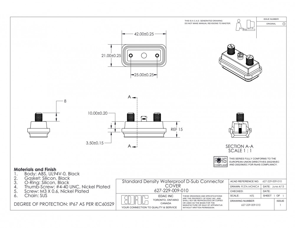 EDAC 627-229-009-010 technical drawing