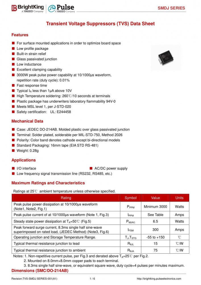 SMDJ15CA datasheet page 1